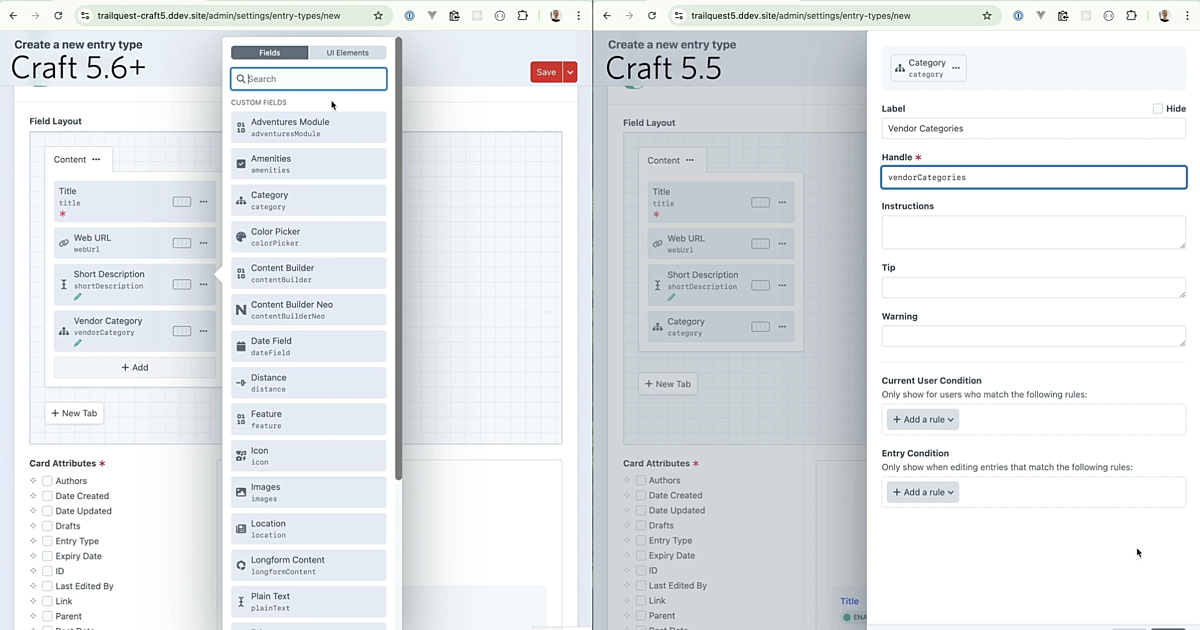 Field Layout Designer Side-by-Side Comparison | CraftQuest